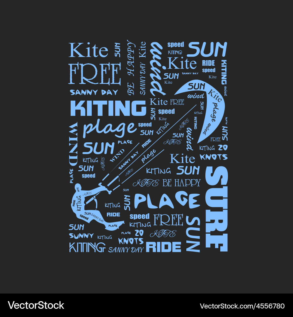 Surfer t-shirt graphics with kite poster Vector Image