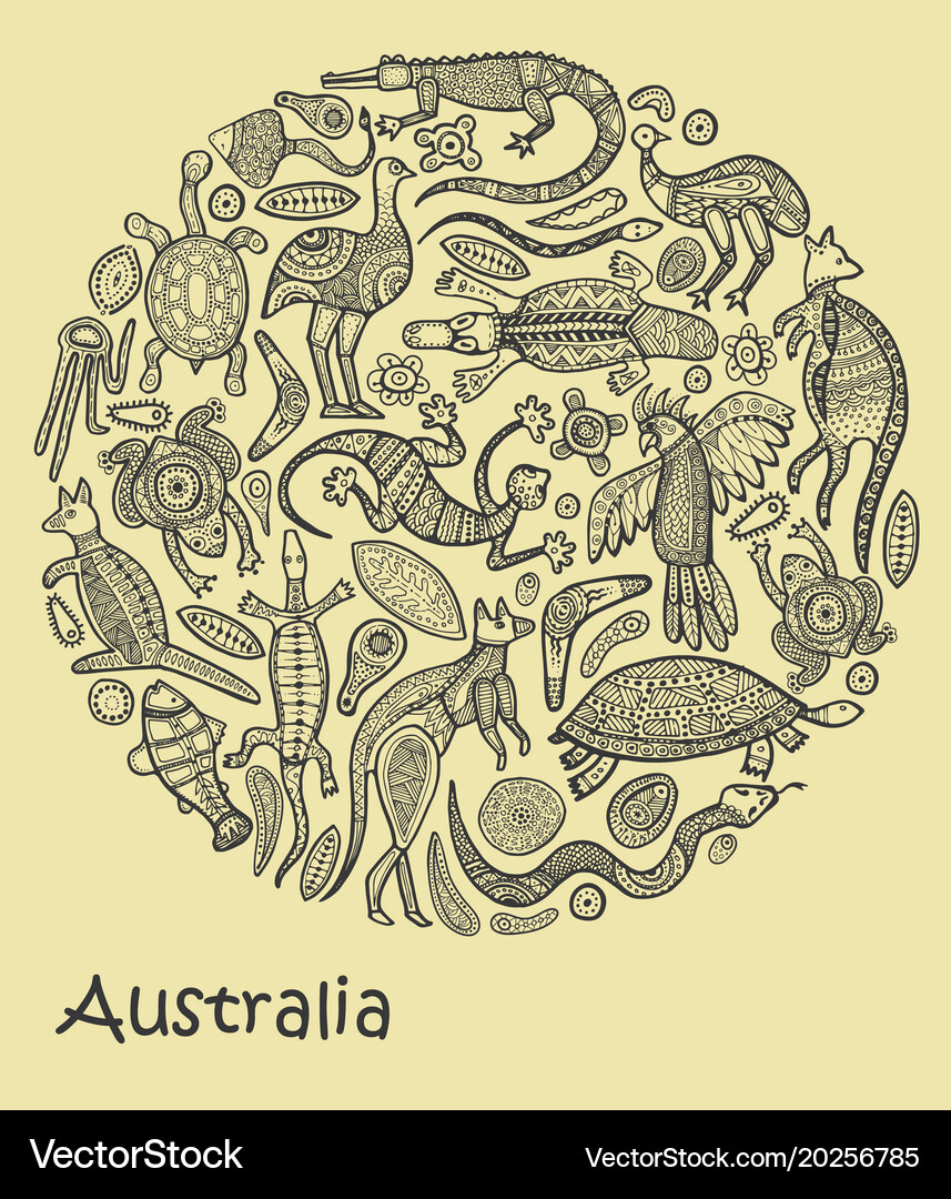 Aboriginal Australian Animal Sketches Royalty Free Vector
