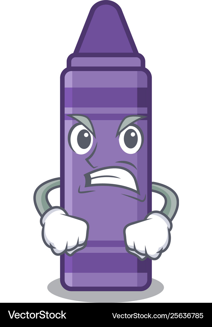 Angry purple crayon isolated with character Vector Image