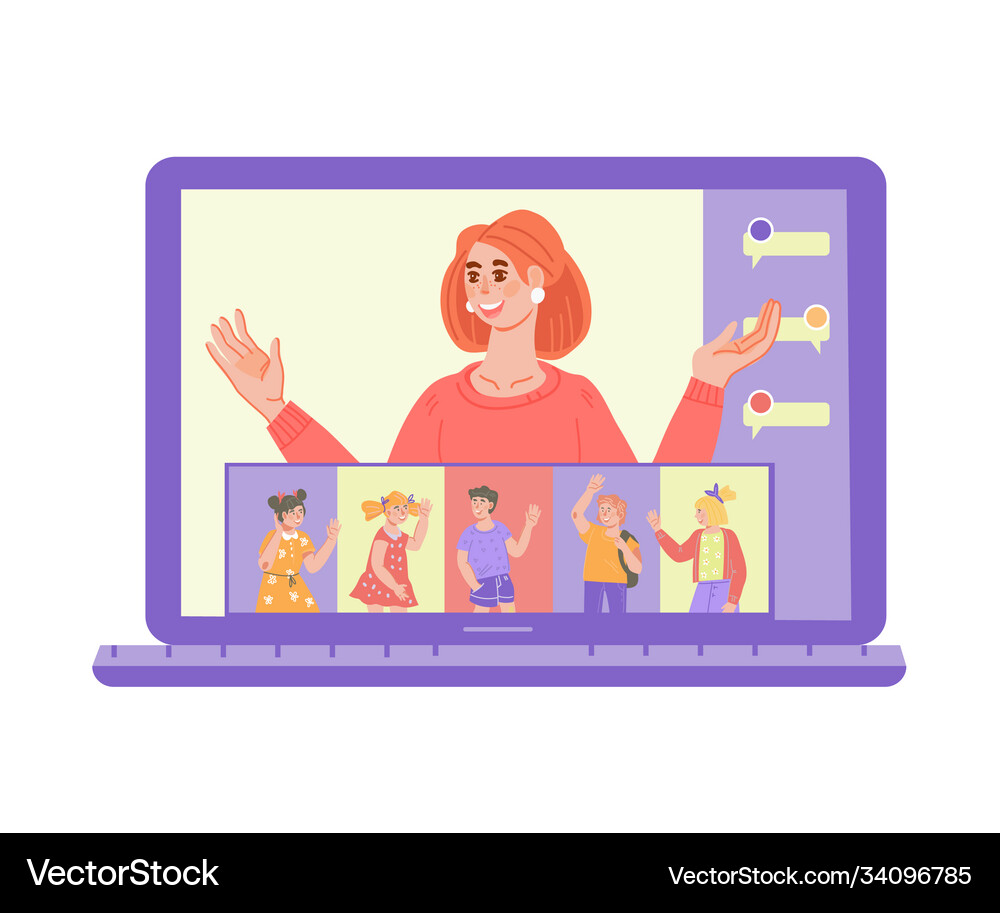 Children online school banner with class chat Vector Image