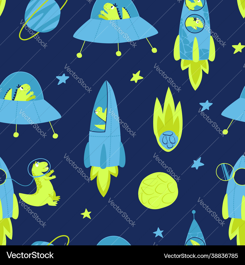 Children seamless pattern with space dinosaur Vector Image