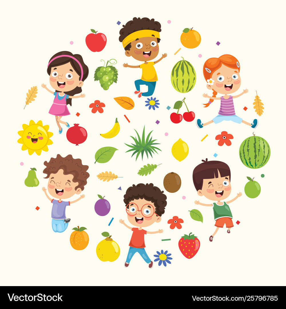 Collection kids and fruits Royalty Free Vector Image