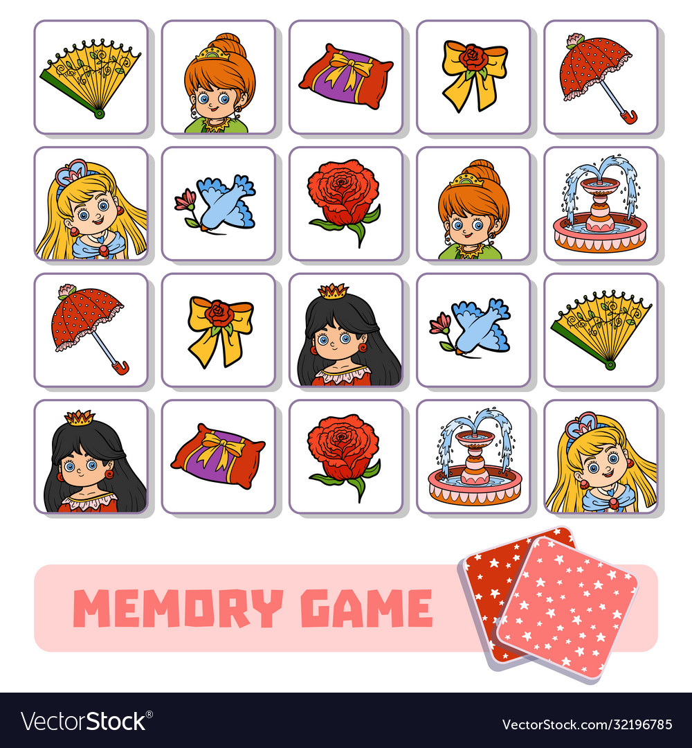 Memory game for children cards with princess Vector Image