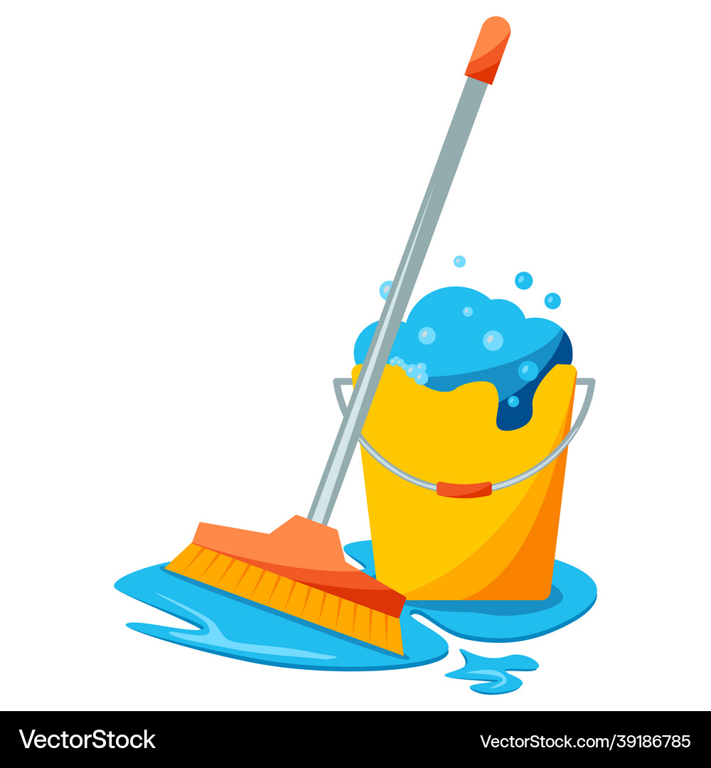 Mop and bucket cleaning concept realistic Vector Image