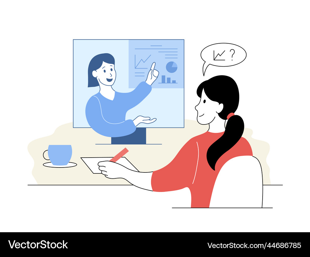 Student girl sitting in front of computer learning