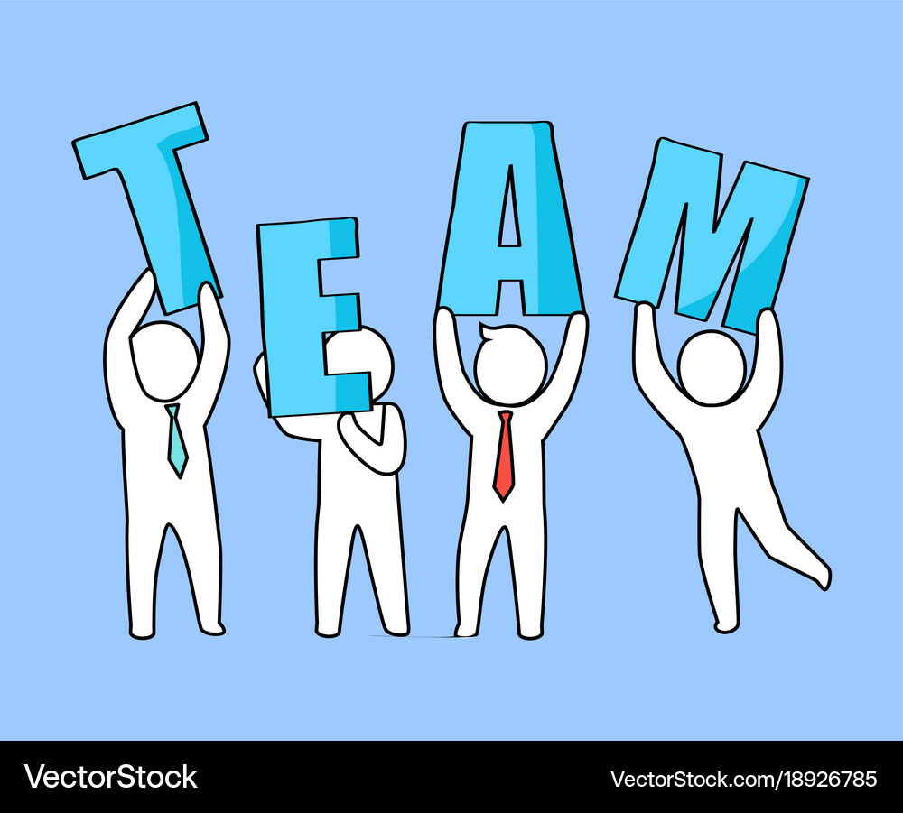 Team businessmen with letters Royalty Free Vector Image