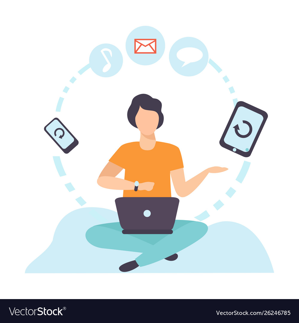 Young man communicating via internet using mobile Vector Image