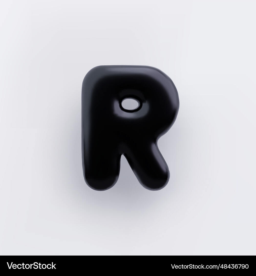 3d black letter r with a glossy surface on white Vector Image