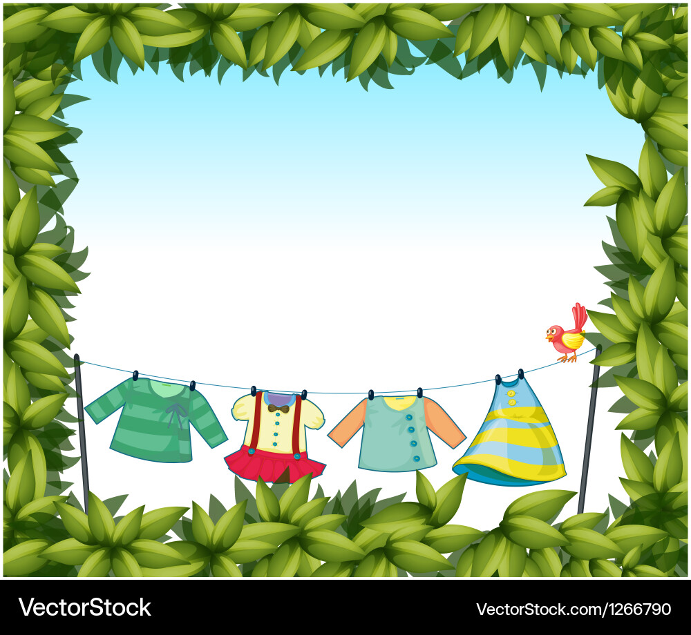 A frame border with hanging clothes and bird Vector Image