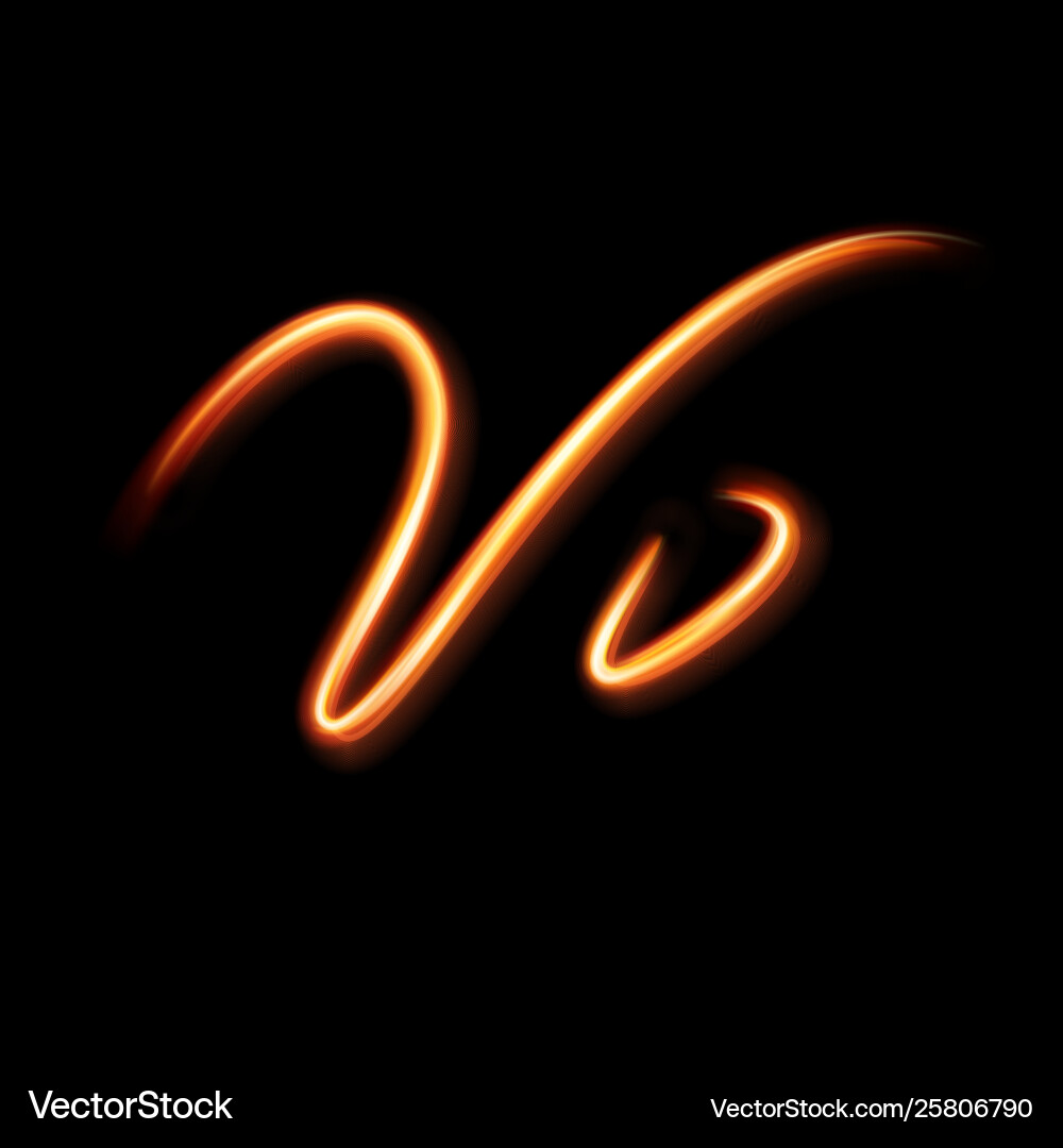 Glowing light letter v hand lighting painting Vector Image