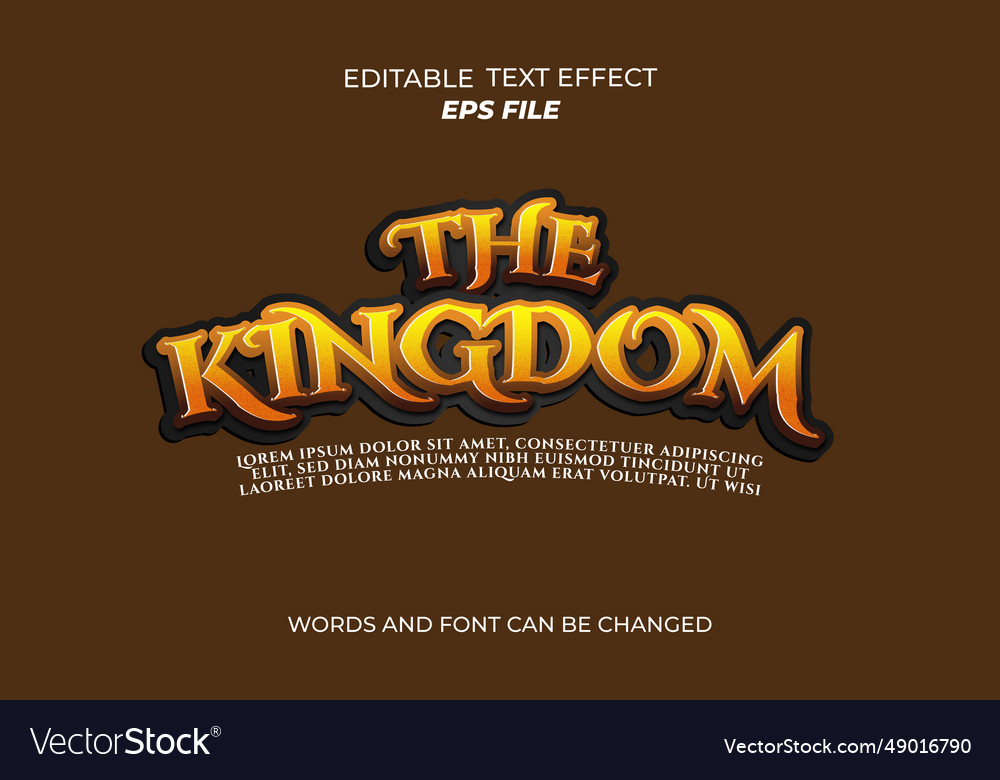 Kingdom text effect font editable typography 3d Vector Image