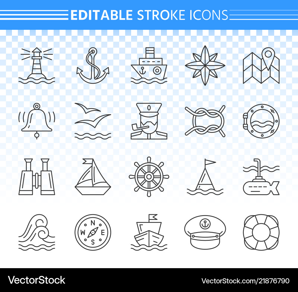 Marine simple black line icons set Royalty Free Vector Image