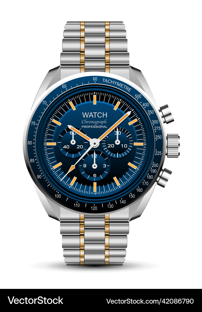 Realistic watch clock chronograph stainless steel Vector Image