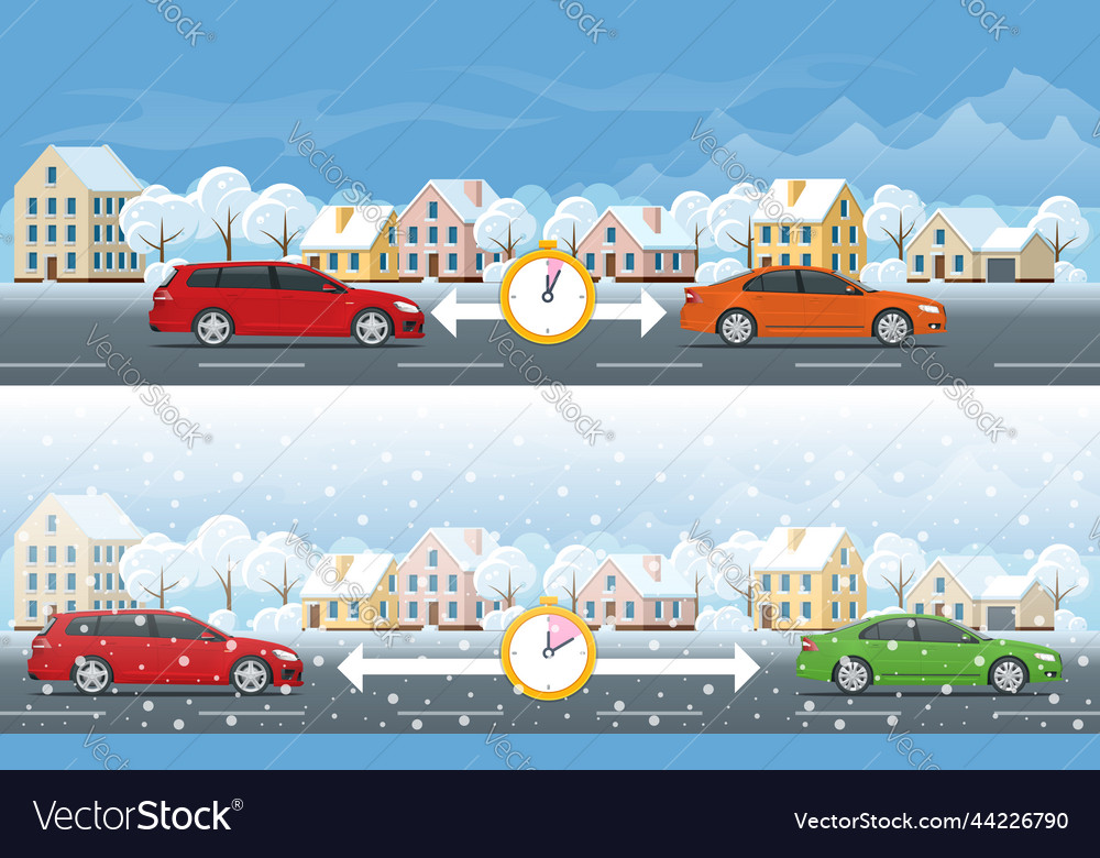 Safe distance between cars in winter slippery Vector Image Safe distance between cars in winter slippery Vector Image