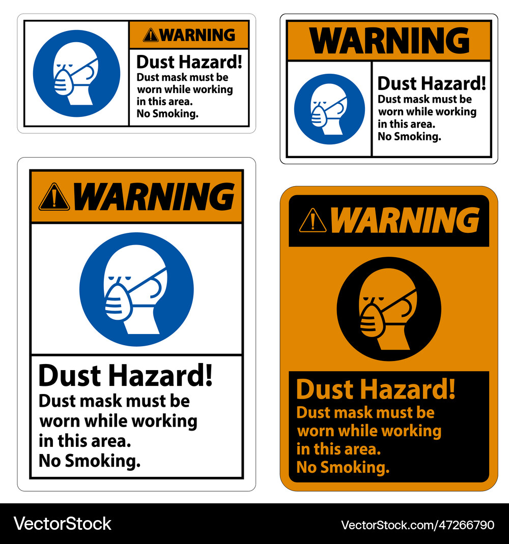 Warning no smoking sign dust hazard dust mask Vector Image
