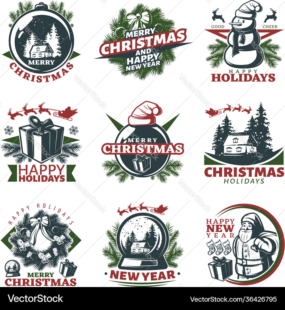 Colorful christmas labels set Royalty Free Vector Image