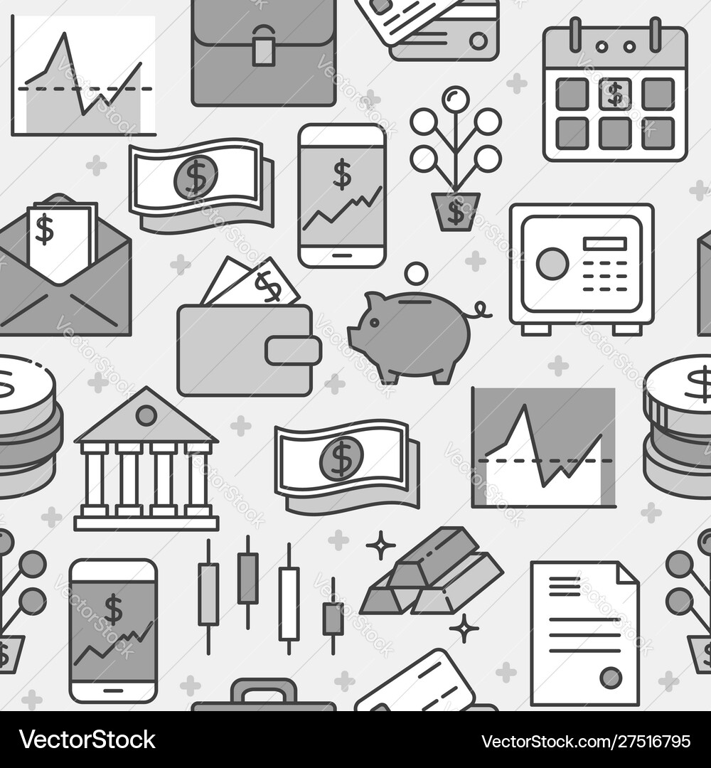 Finance and money seamless pattern in line style Vector Image