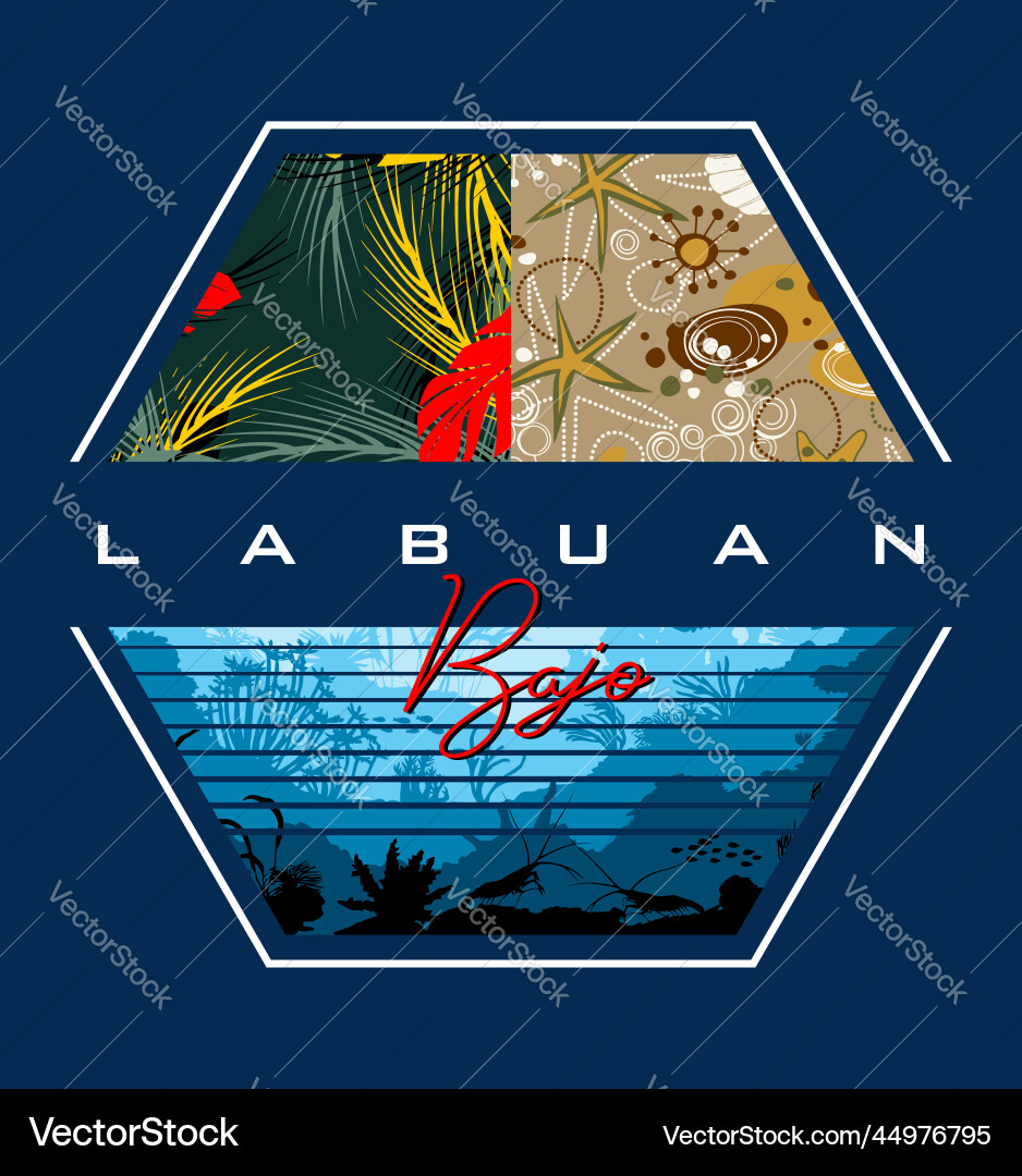Labuan bajo archipelago design with leaves Vector Image