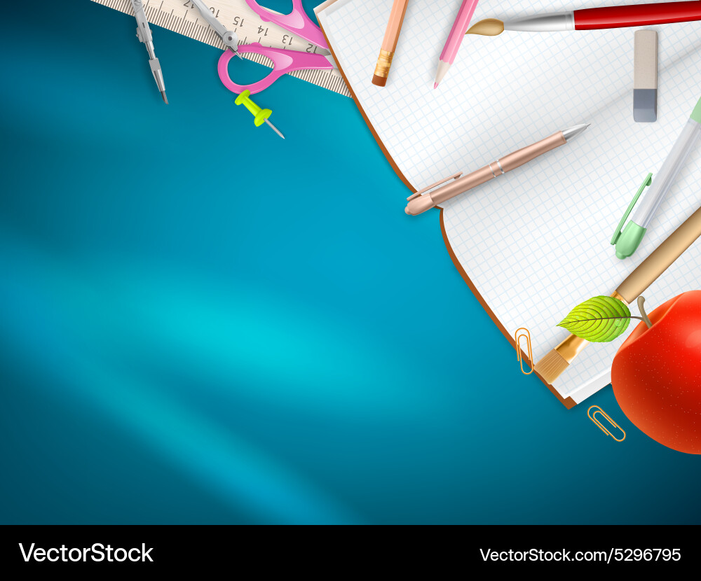 School supplies on blue background EPS 10 Vector Image