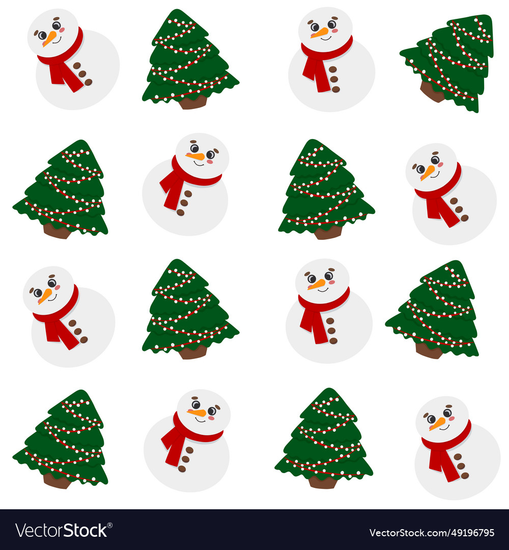 Snowman and christmas tree seamless pattern Vector Image