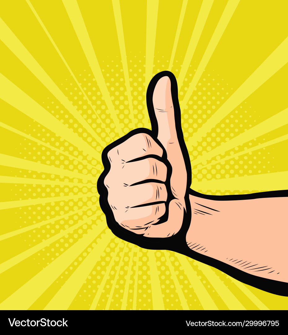 Thumbs up success retro comic pop art Royalty Free Vector