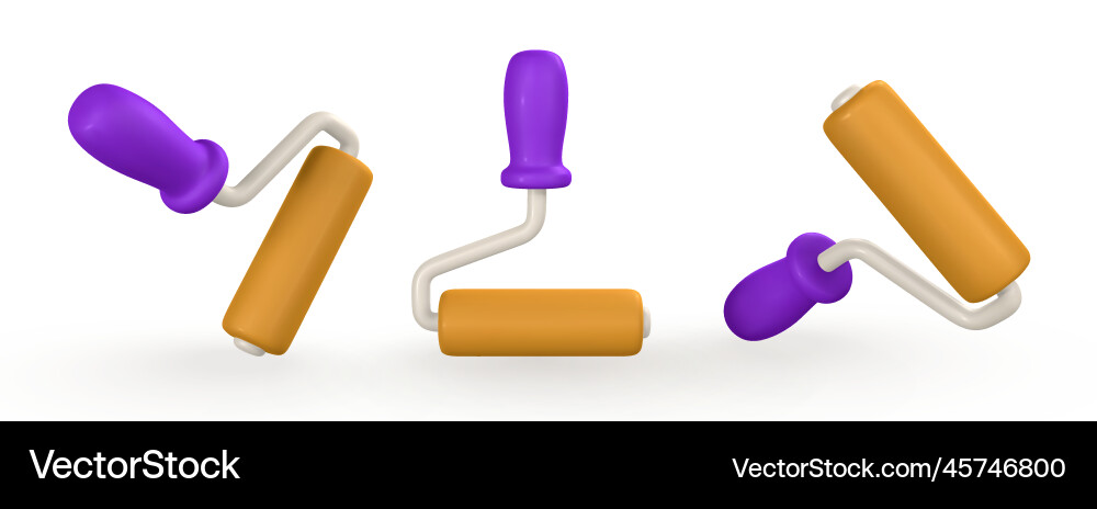 3d realistic roller brush in cartoon style Vector Image