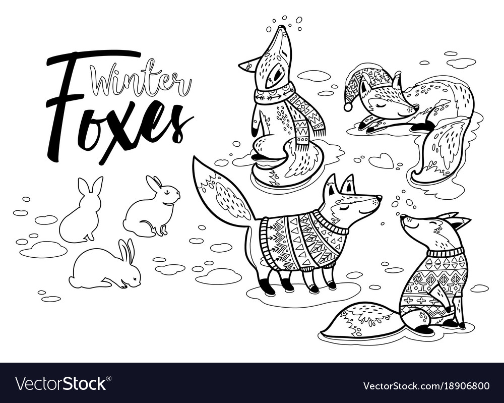 Collection of cartoon foxes in cozy sweaters Vector Image