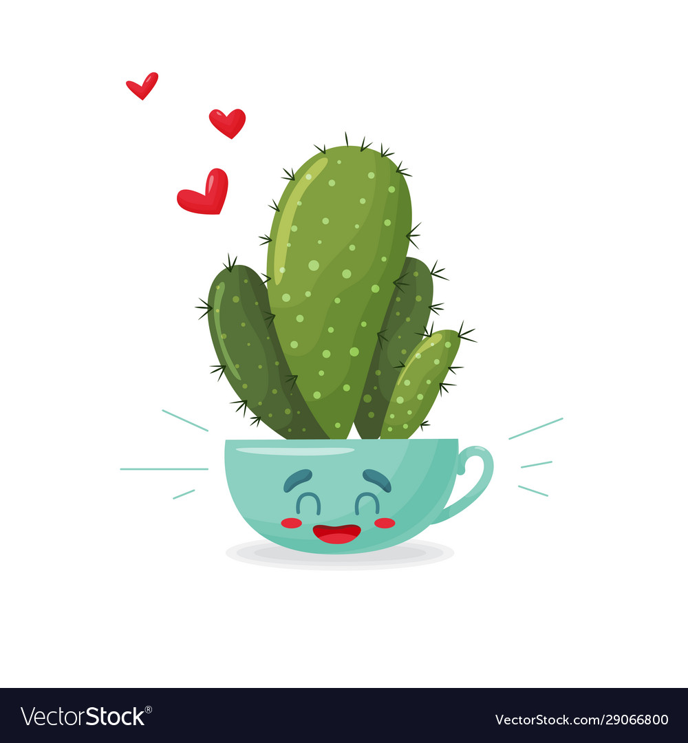 Cute loving cactus for valentine s day greeting Vector Image