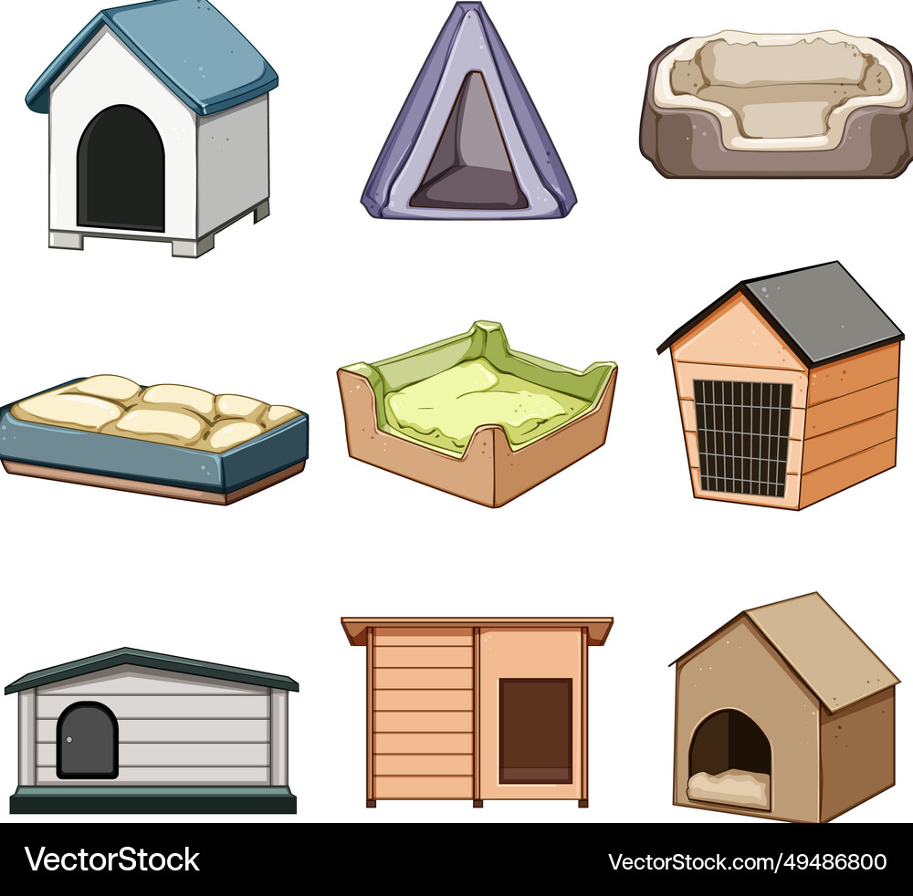Dog house set cartoon Royalty Free Vector Image