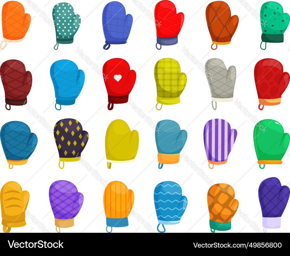 Fireproof kitchen mittens icons set cartoon Vector Image