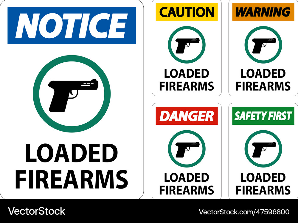 Gun owner sign warning loaded firearms Royalty Free Vector