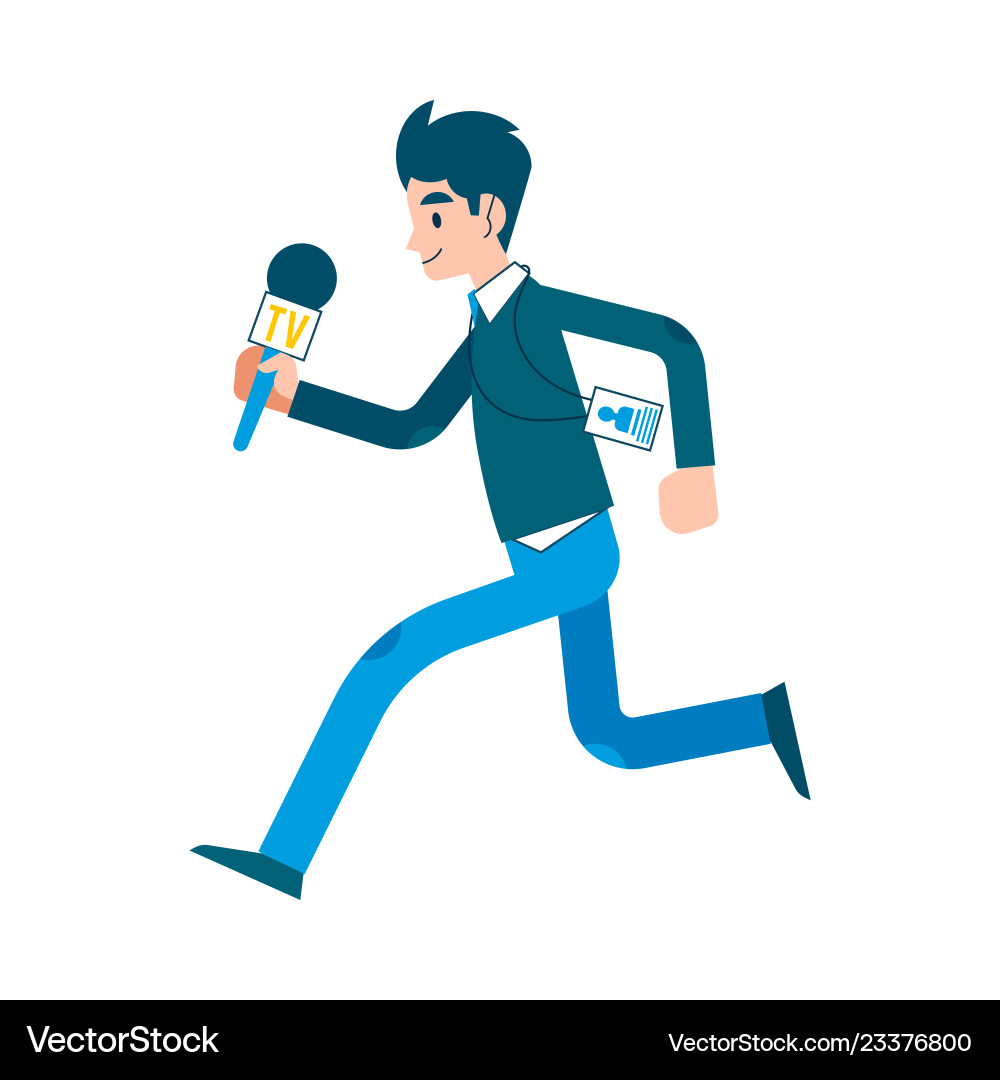 Man journalist reporter running with mic Vector Image