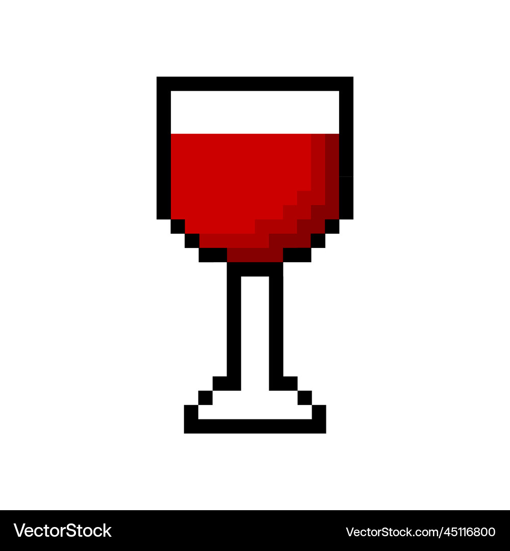 Pixel glass with wine pixel art retro game Vector Image