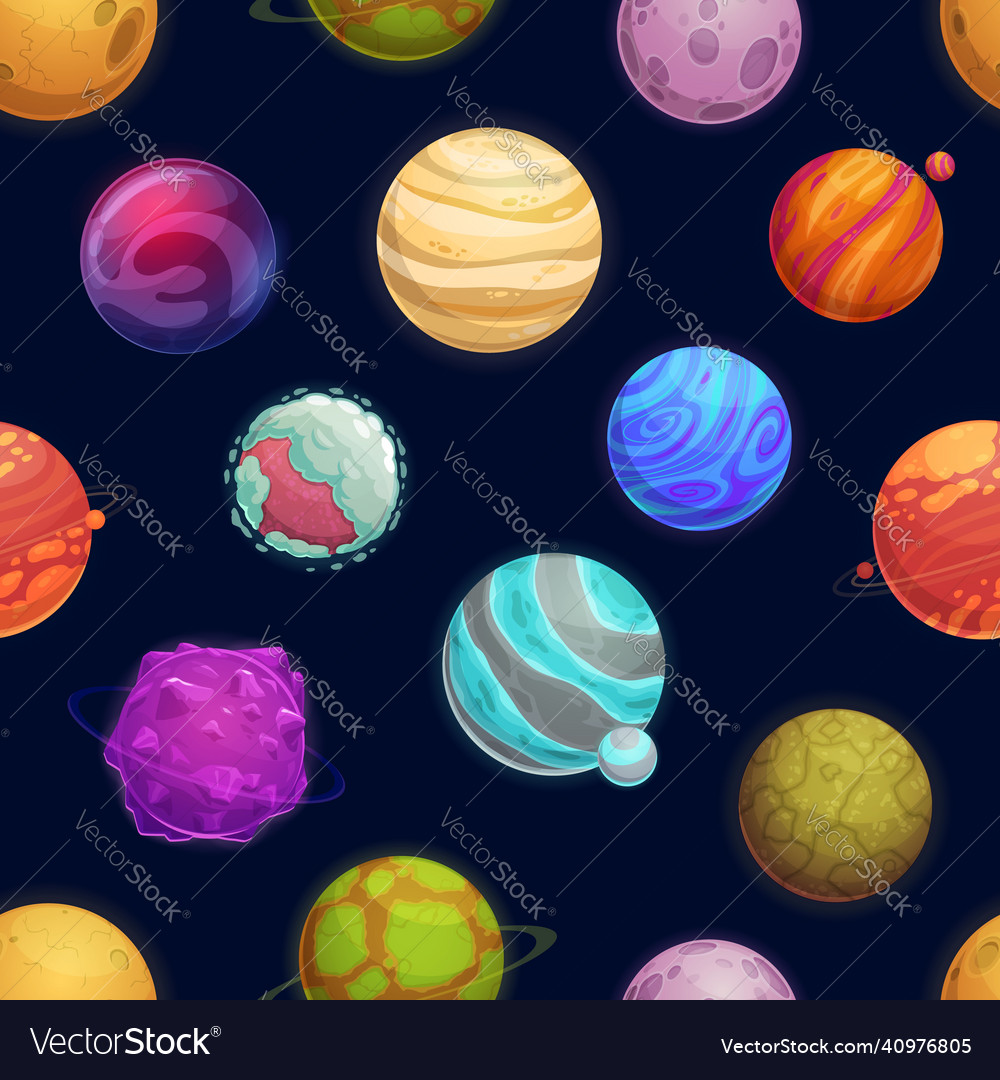 Cartoon space planets and stars seamless pattern Vector Image