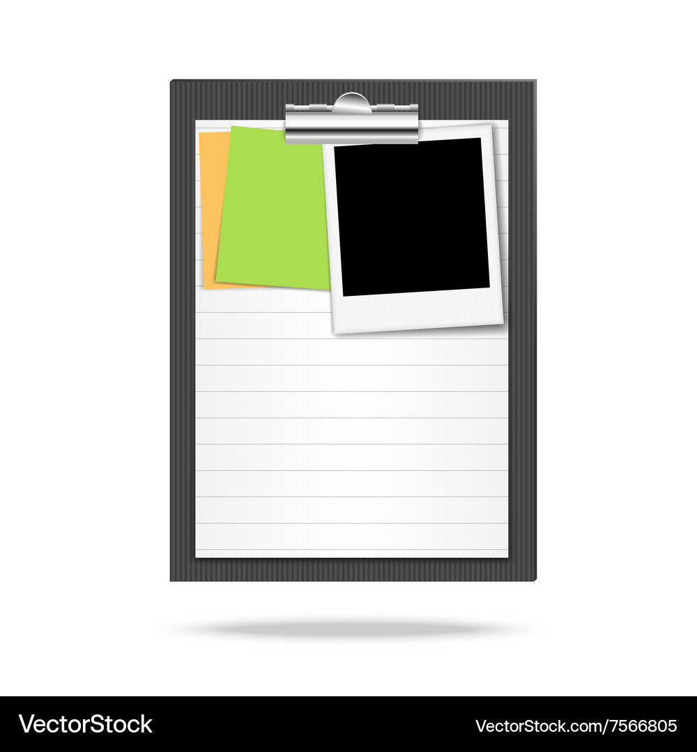 Clipboard paper note papers and photo Royalty Free Vector