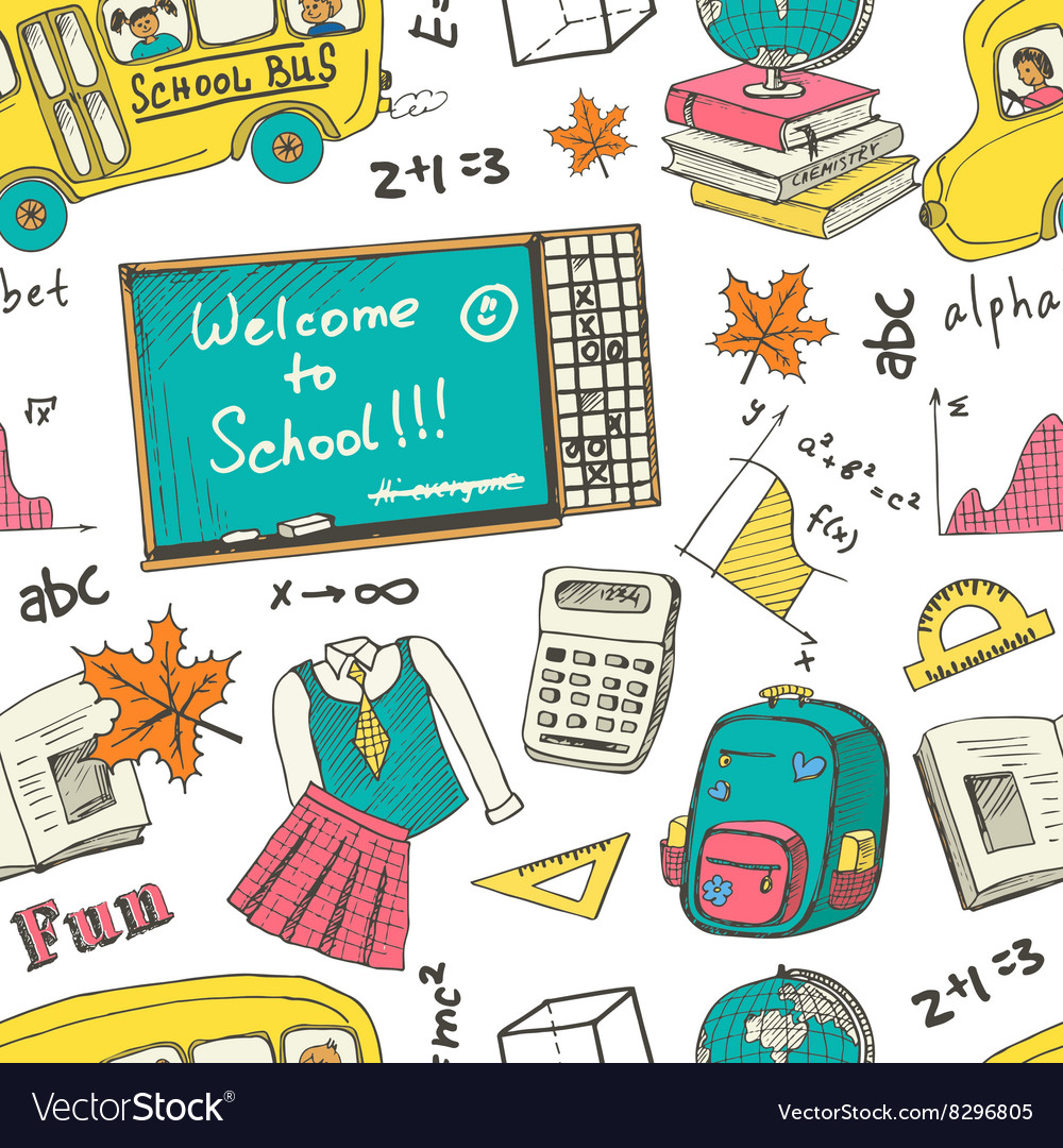 Hand drawn back to school colorful seamless Vector Image