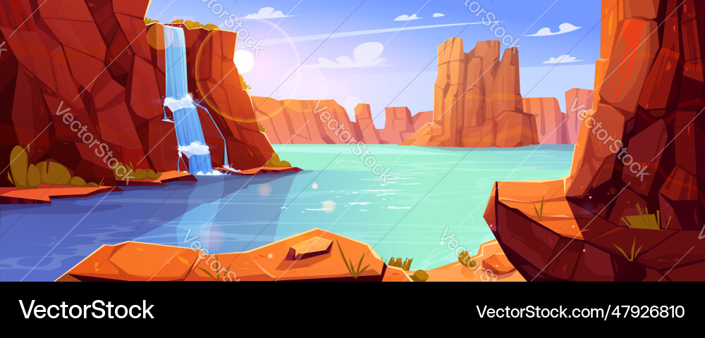 Canyon landscape with river and waterfall Vector Image
