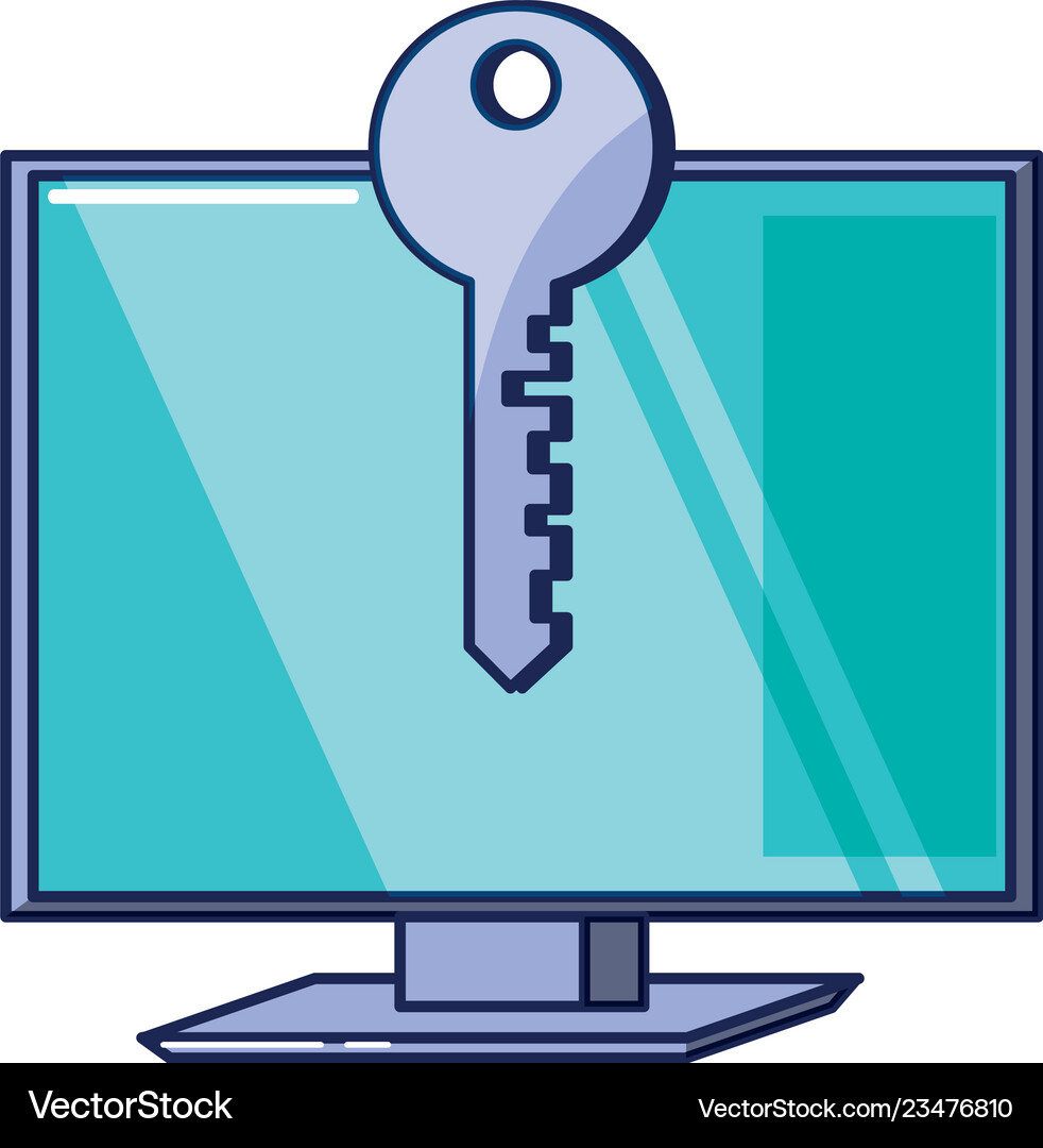 Computer monitor with key icon Royalty Free Vector Image
