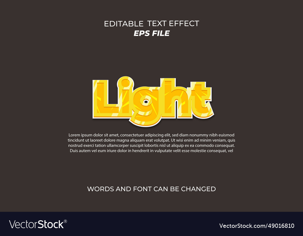 Light text effect font editable typography 3d Vector Image