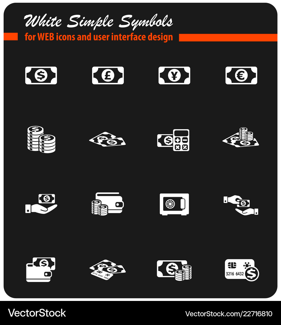 Money symbols icon set Royalty Free Vector Image