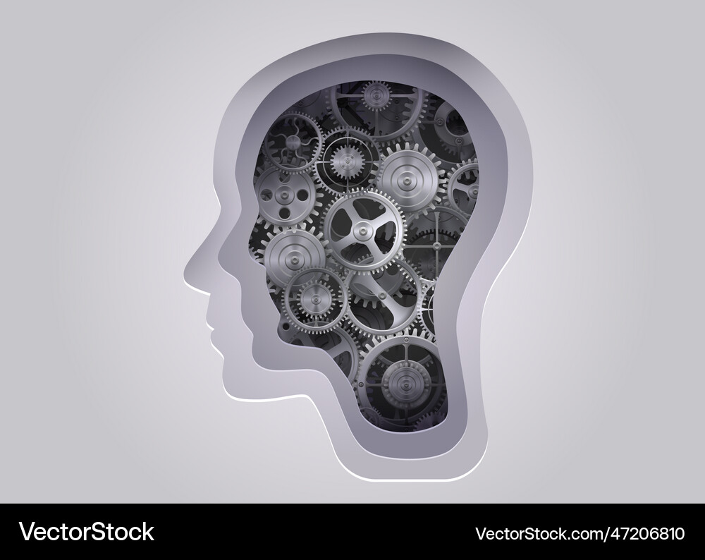Silhouette of a human head with cogs concept Vector Image