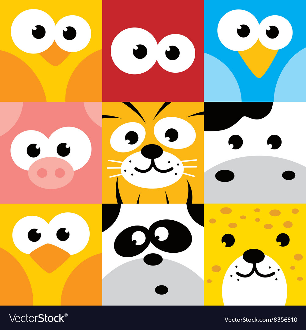 Square animal face icon button set Royalty Free Vector Image