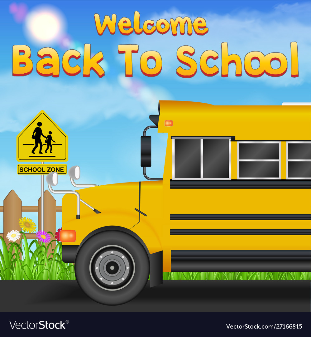 Back to school with bus on road Royalty Free Vector Image