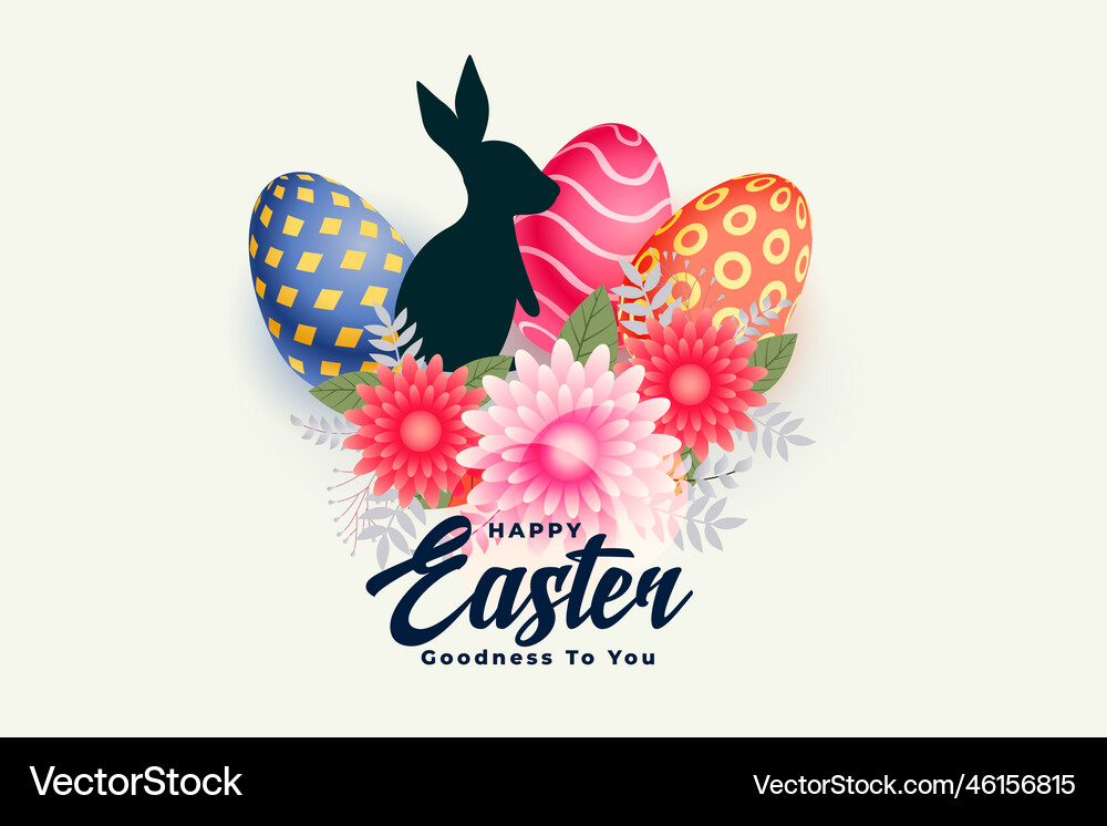 Happy easter day card with flower rabbit and eggs Vector Image