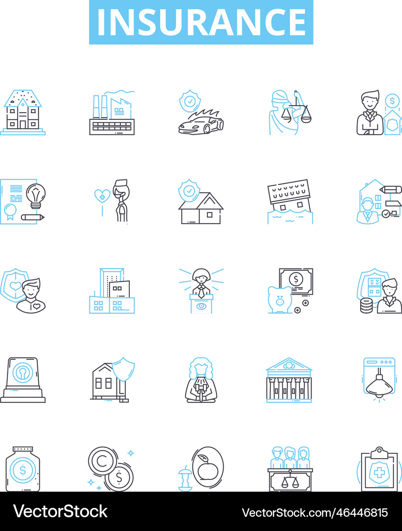 Insurance line icons set cover coverage Royalty Free Vector