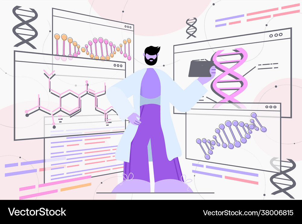 Man scientist working with dna researcher making Vector Image
