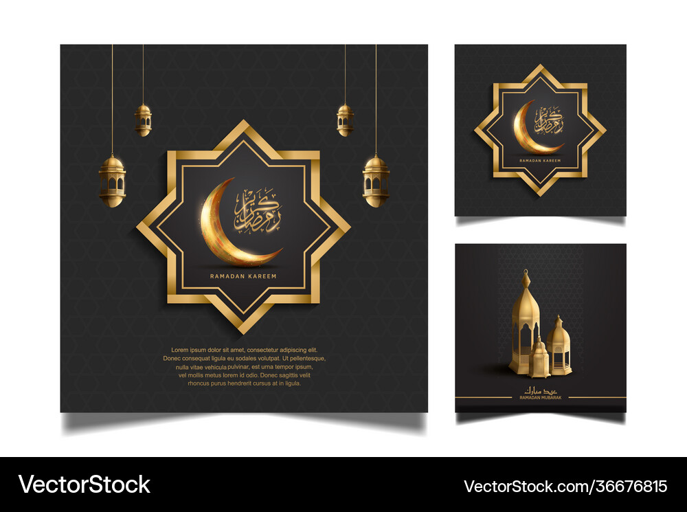 Ramadan design set with realistic golden crescent Vector Image