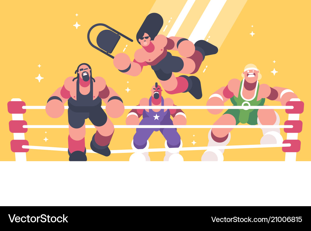 Strong and powerful wrestlers in ring Royalty Free Vector