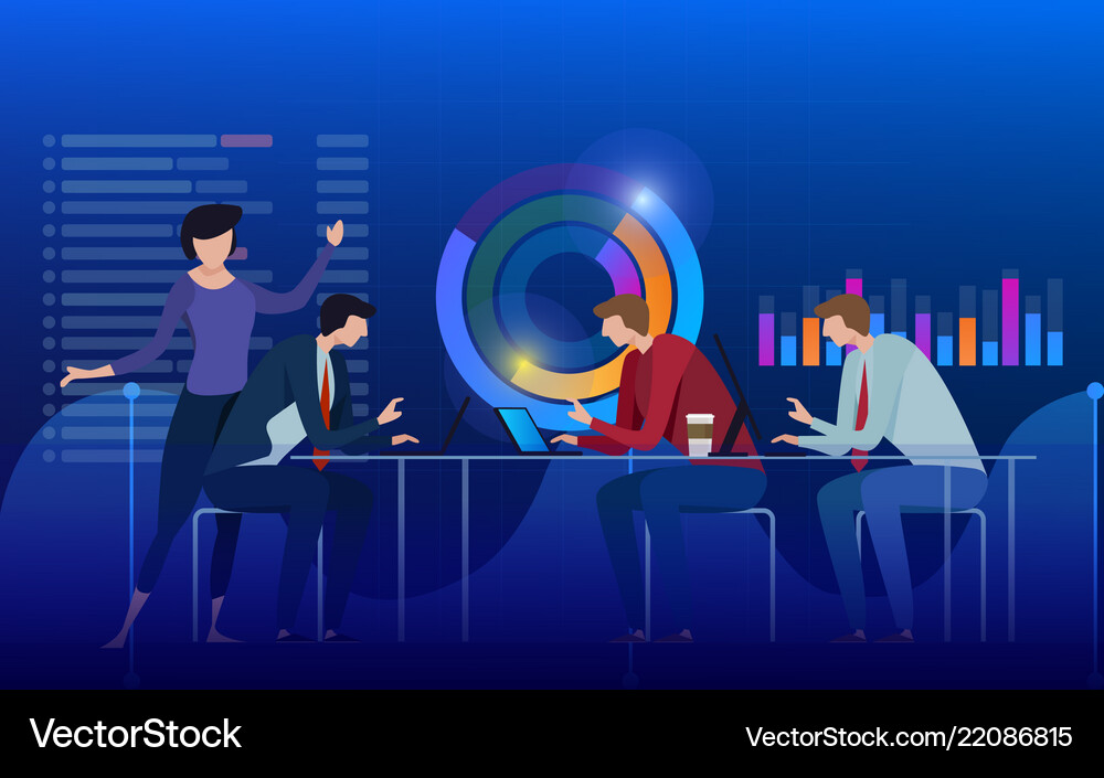 Team specialists working on digital marketing Vector Image