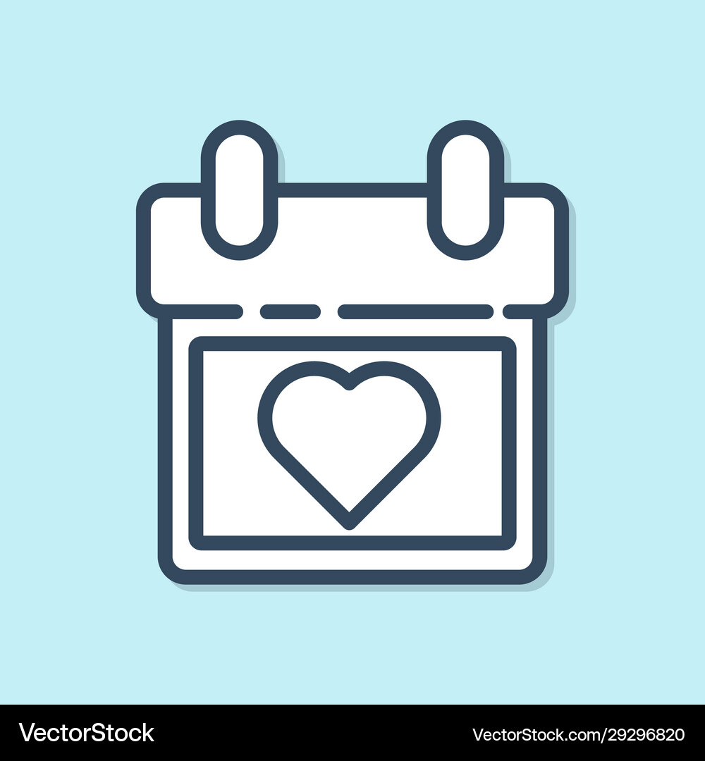 Blue line calendar with heart icon isolated Vector Image